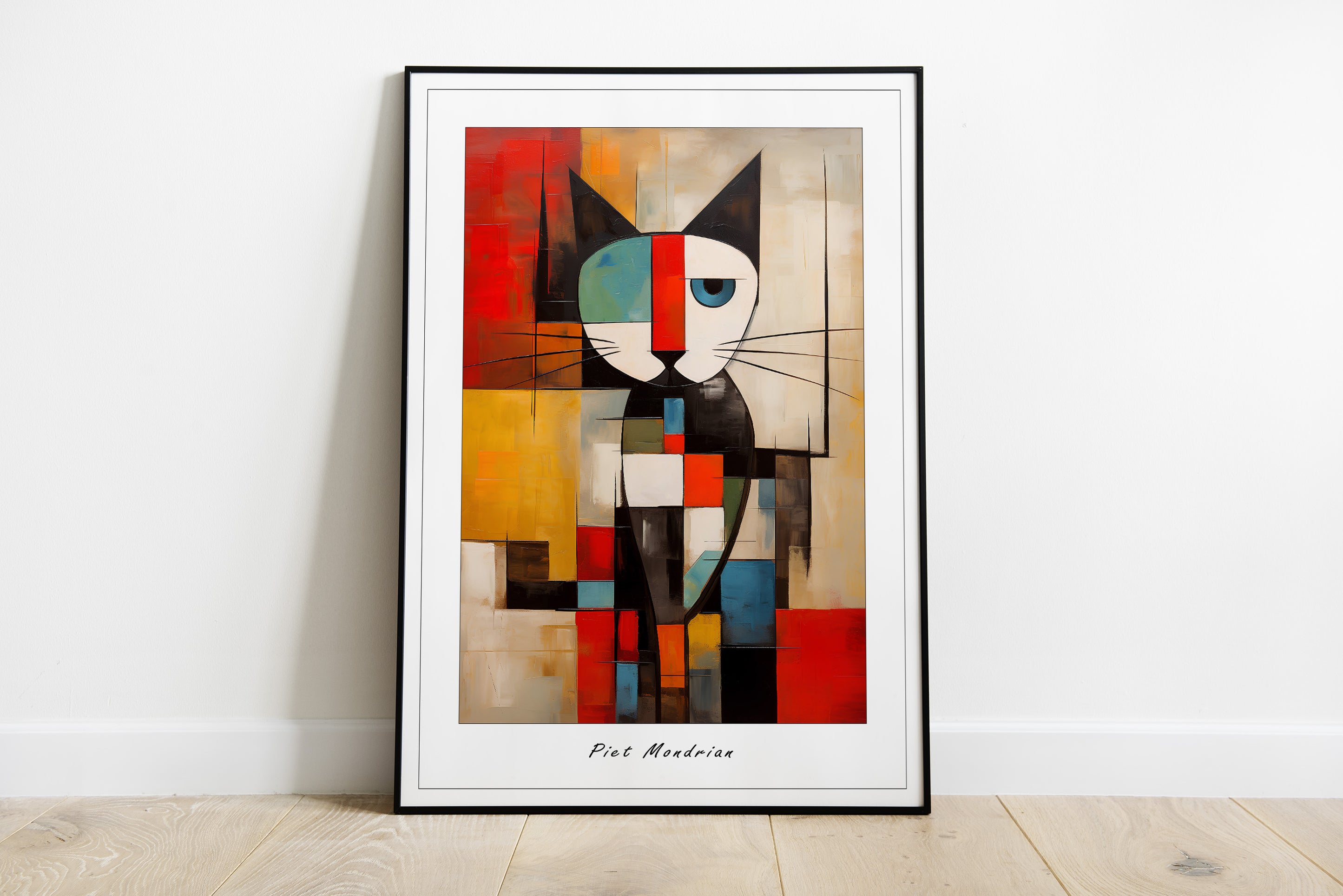 Mondrian Cat print | Beautiful abstract wall art – The Hue Map