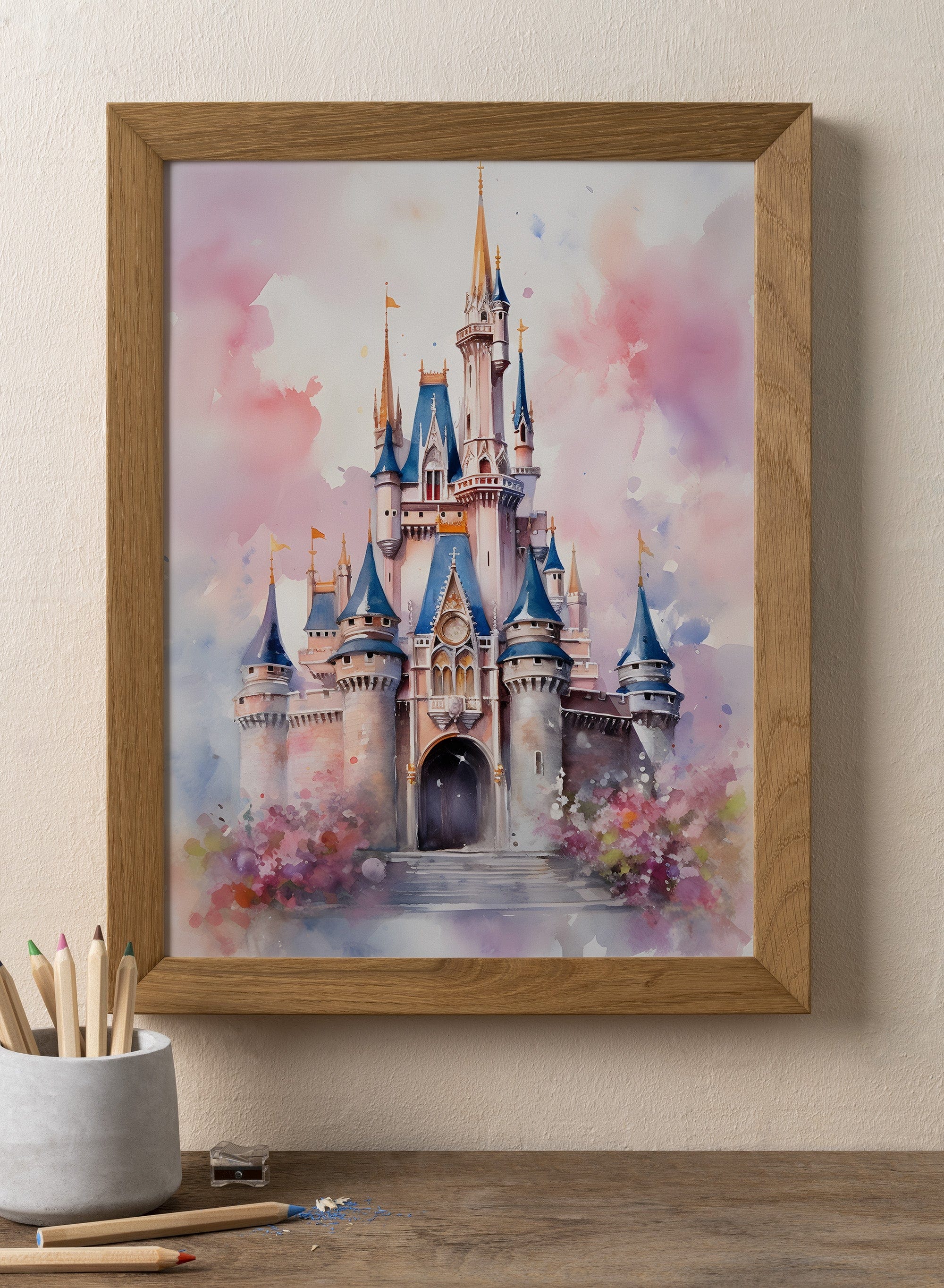 Watercolor Disney Castle print | Disney wall art – The Hue Map